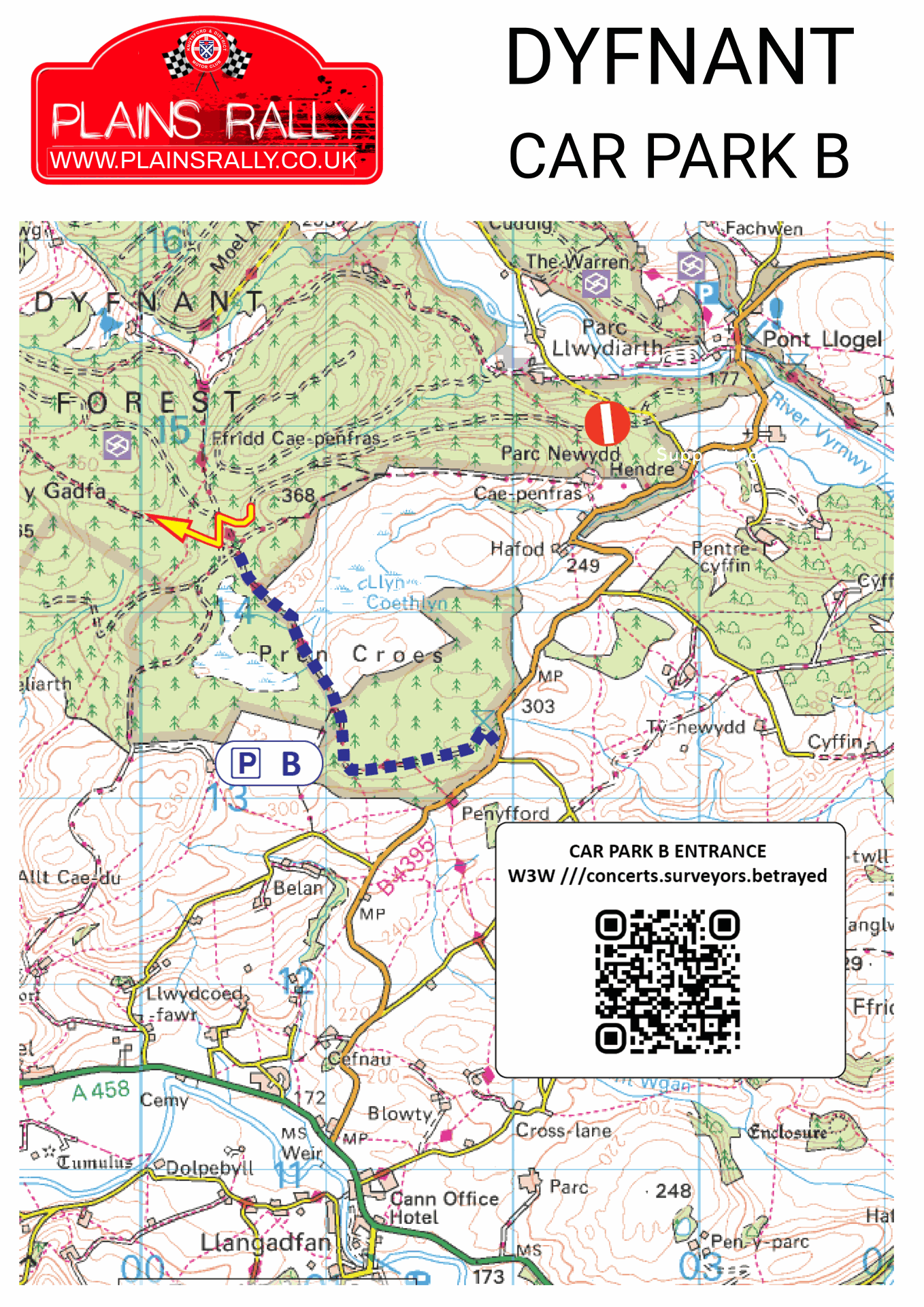 Dyfnant Car Park Map | Plains Rally 2025 | 17 May 2025